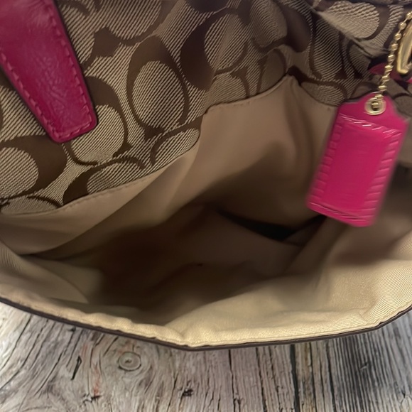 Coach | Bags | Coach Signature Merlot Stripe Tote Bag Small Pen Mark As ...